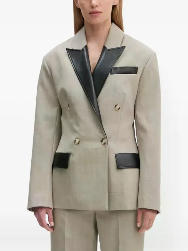 Nanushka Pacey Leather-trimmed Double-breasted Blazer