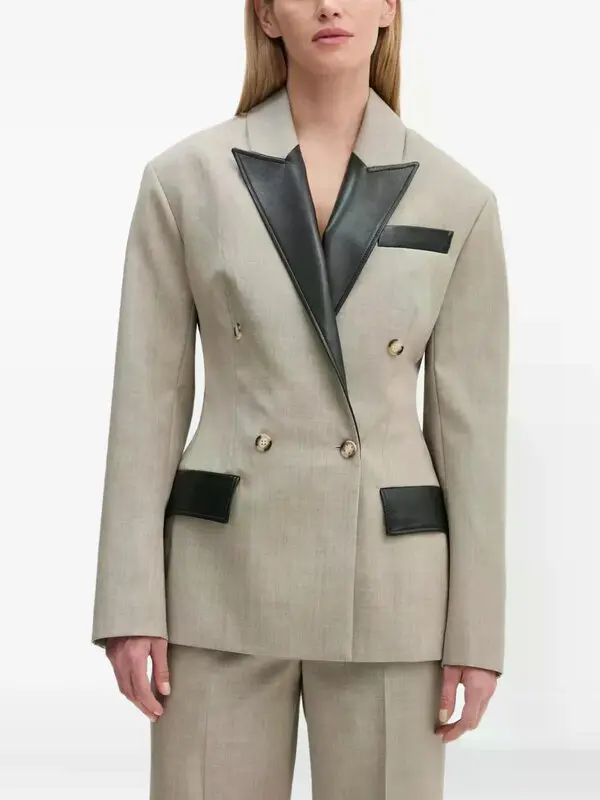 Nanushka Pacey Leather-trimmed Double-breasted Blazer