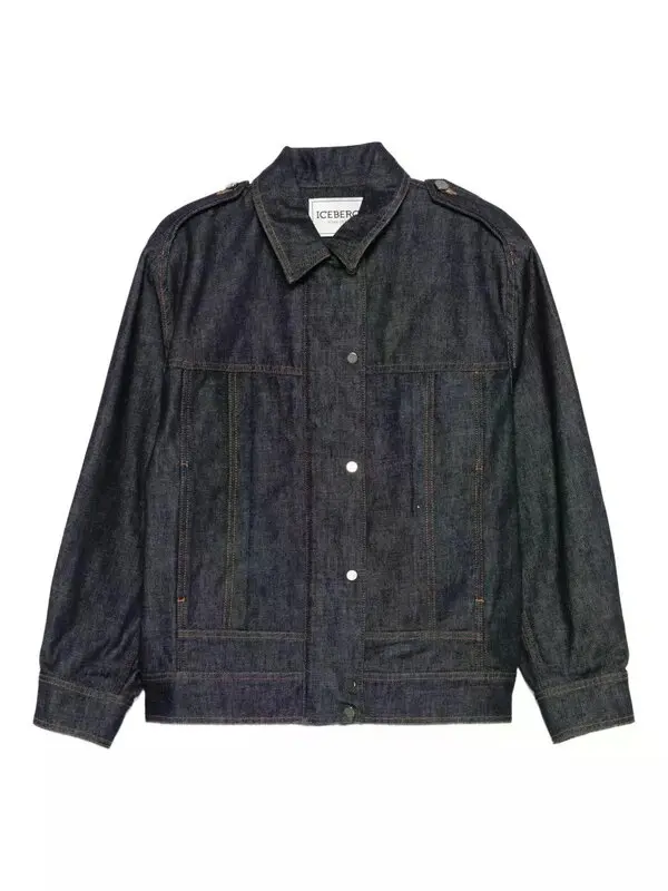Iceberg Button Denim Jacket With Shoulder Epaulettes - Blue