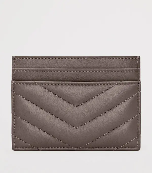 Saint Laurent Leather Cassandre Card Holder - Grey