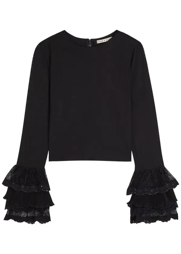 Alice + Olivia Delaina Ruffled Mesh Top