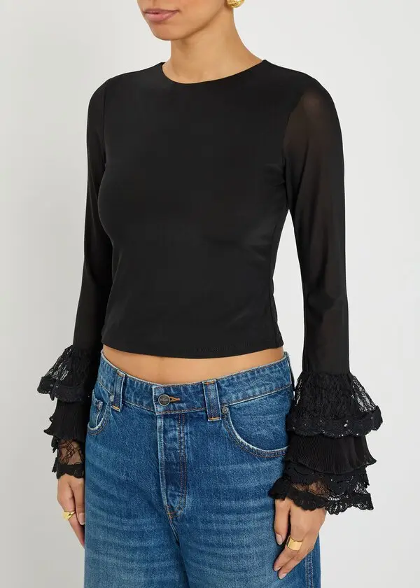 Alice + Olivia Delaina Ruffled Mesh Top