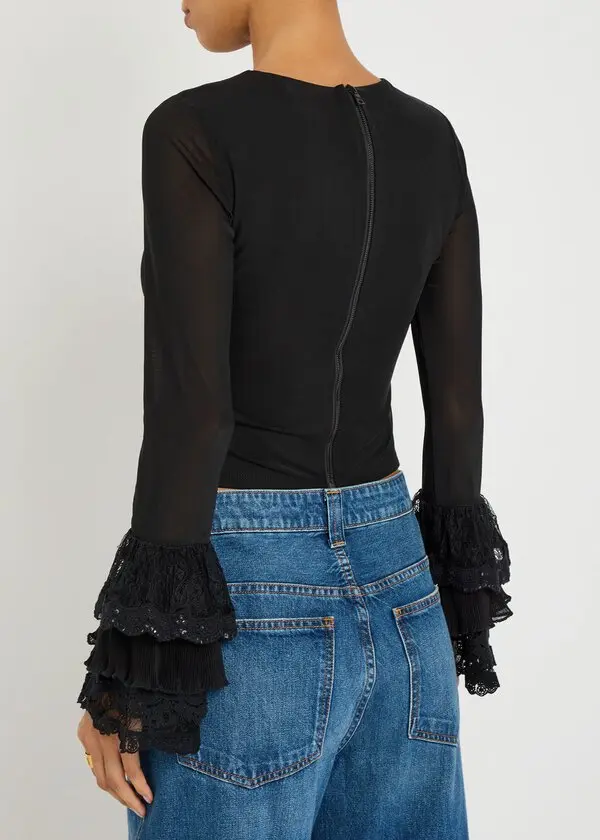 Alice + Olivia Delaina Ruffled Mesh Top