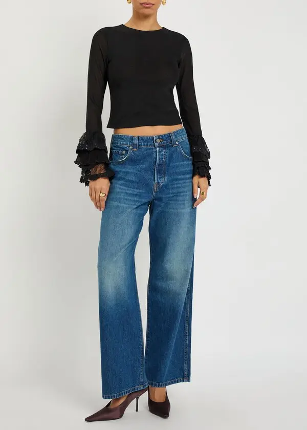 Alice + Olivia Delaina Ruffled Mesh Top