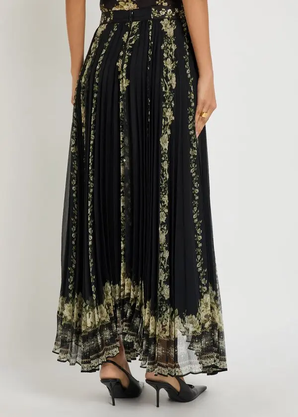 Alice + Olivia Katz Floral-print Pleated Chiffon Maxi Skirt