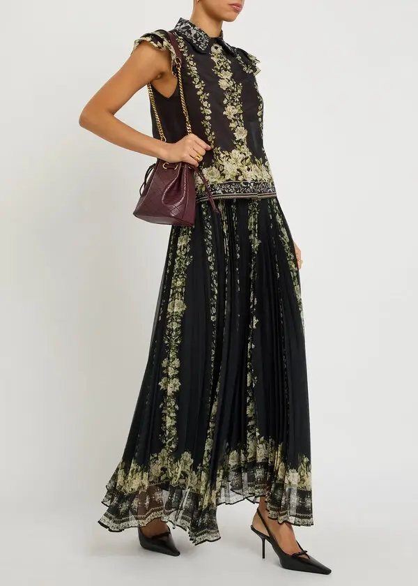 Alice + Olivia Katz Floral-print Pleated Chiffon Maxi Skirt