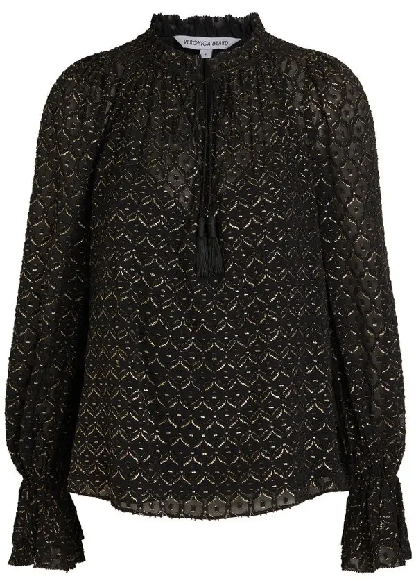 Veronica Beard Maxime Fil Coupé Chiffon Blouse - Black