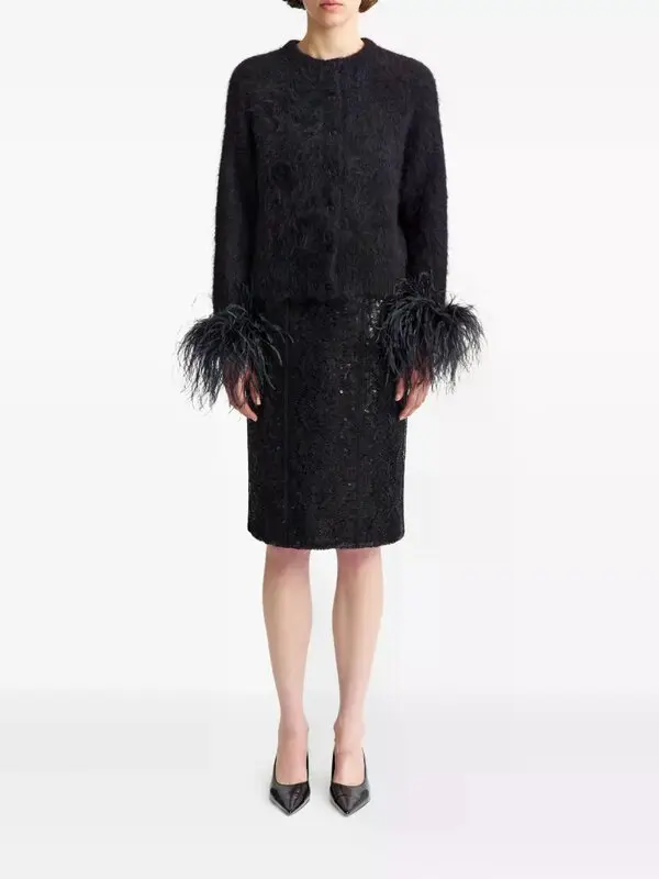 16Arlington Feather-trim Mohair Knit Cardigan