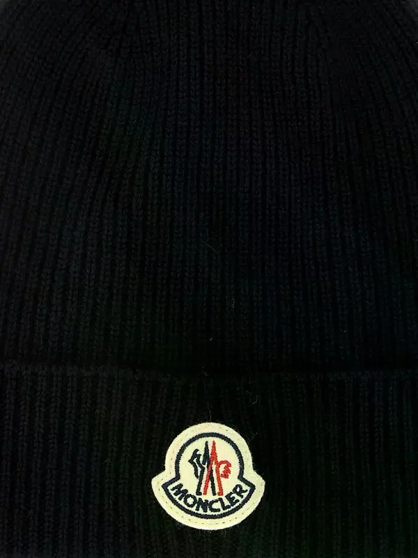 Moncler Ribbed Wool Beanie With Logo Patch