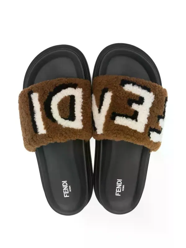 Fendi Shearling Slides With Logo Detail