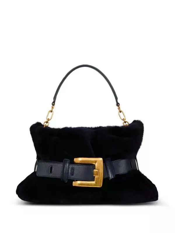 Balmain Medium Anthem Shearling Shoulder Bag - Blue