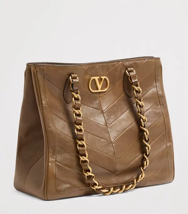 Valentino Garavani Leather Laseine Tote Bag - Brown