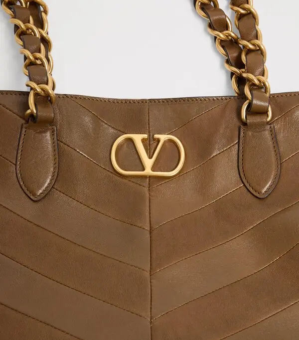 Valentino Garavani Leather Laseine Tote Bag - Brown