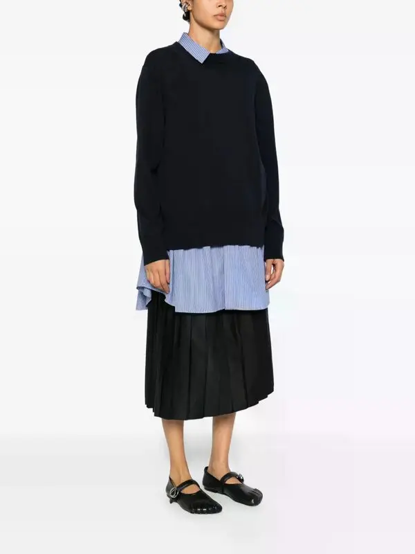 Sacai Poplin X Cotton Striped Collared Knit Dress