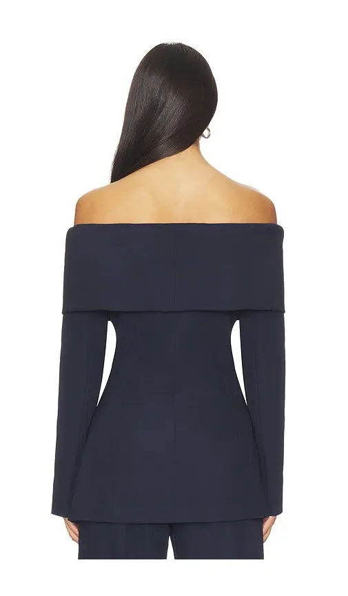 Line & Dot Off The Shoulder Top - Navy