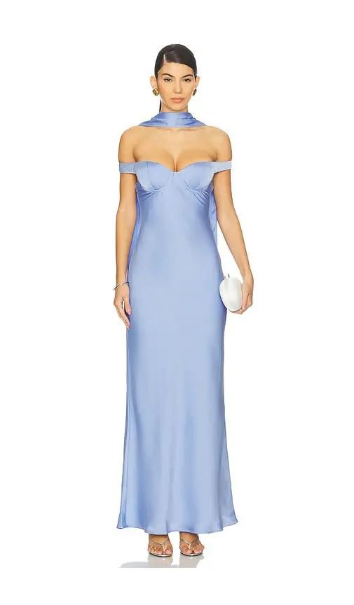 RUNAWAY THE LABEL Raphaella Off Shoulder Maxi Dress - Blue