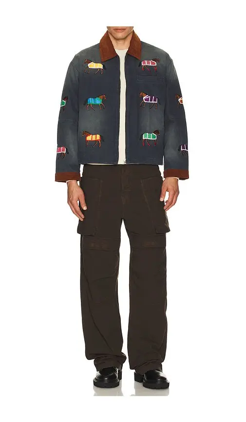 FOUND Lariat Horse Embroidered Work Jacket - Blue