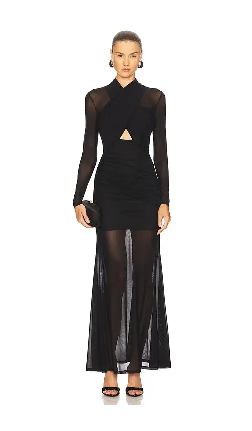 Bardot Veria Wrap Mesh Maxi Dress - Black