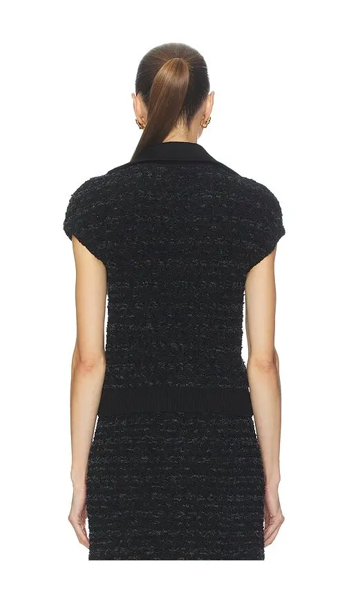 Balmain Short Sleeve Zip-up Tweed Top - Black