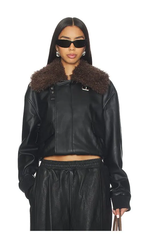 Superdown Faux Leather Cropped Jacket With Fur Trim