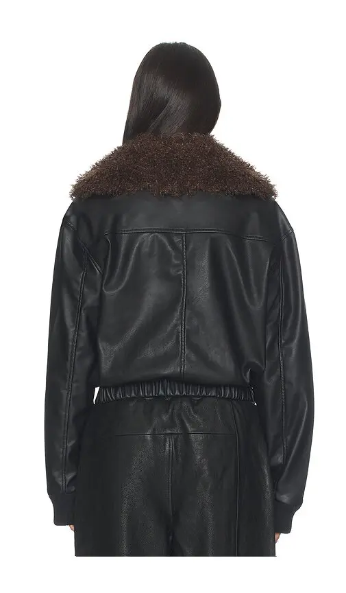Superdown Faux Leather Cropped Jacket With Fur Trim