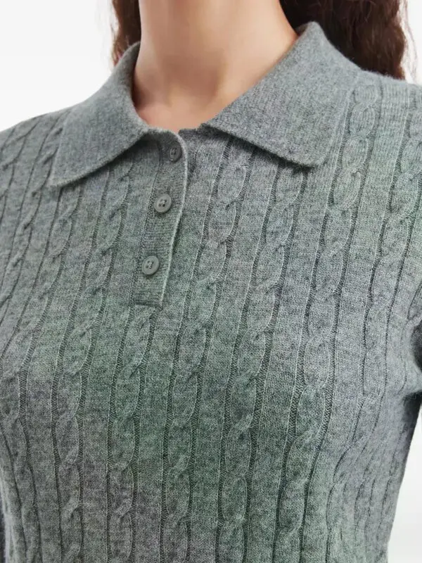 B+AB Cable Knit Buttoned Polo Top - Grey
