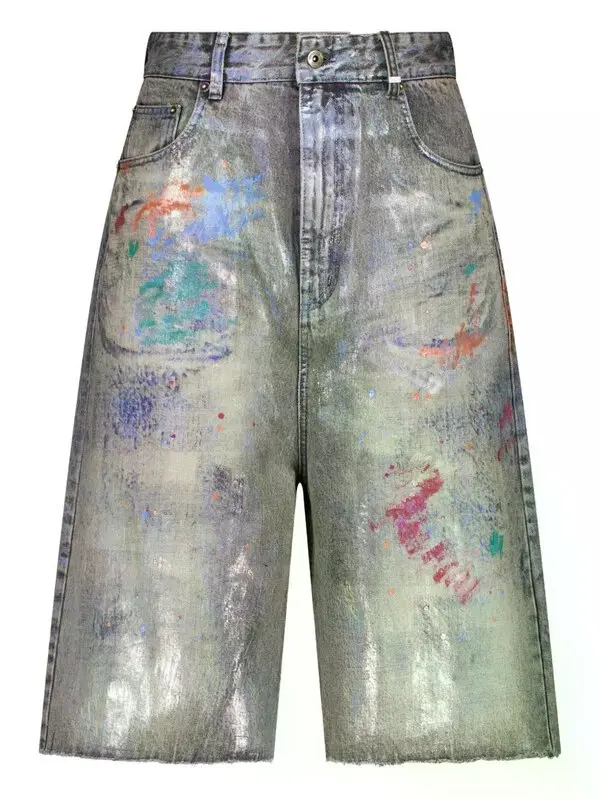 We11Done Ash Painted Design Denim Shorts