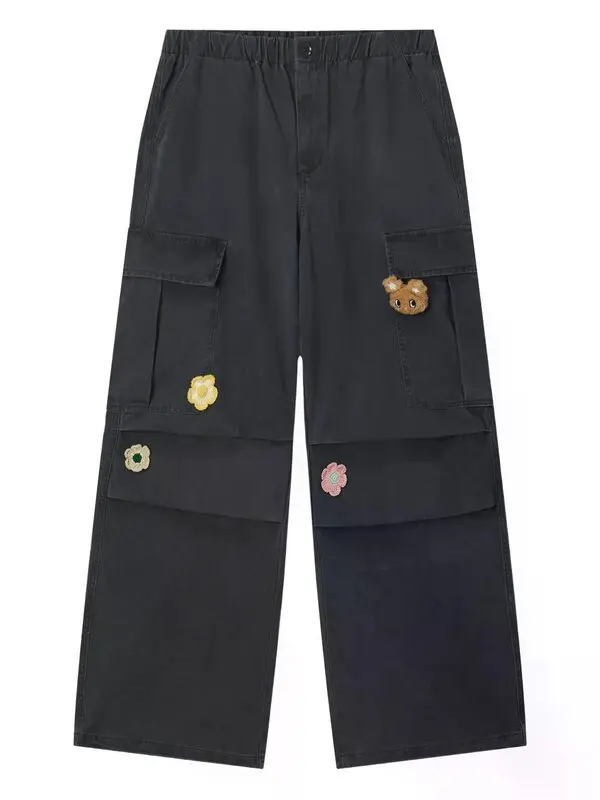 MINI CREAM Flower-appliqué Cargo Trousers