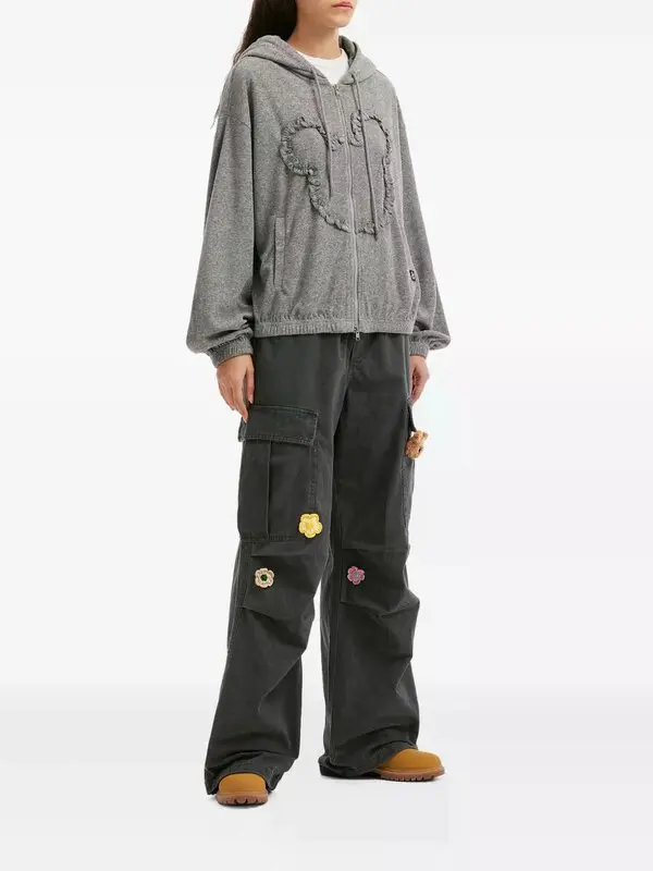 MINI CREAM Flower-appliqué Cargo Trousers