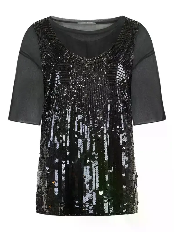 Alberta Ferretti Sequin Embellished Short Sleeve Shirt - Black