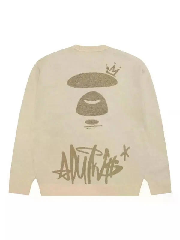 AAPE BY *A BATHING APE Crew Neck Graphic Print Long Sleeve Sweater - Neutrals