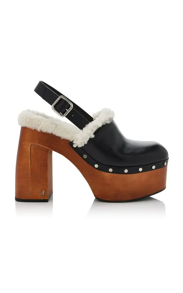 JIMMY CHOO Alida Shearling Platform Clogs - Black