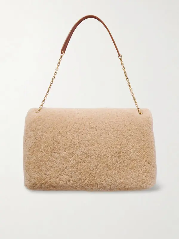 Saint Laurent Cassandre Shearling Shoulder Bag - Neutrals