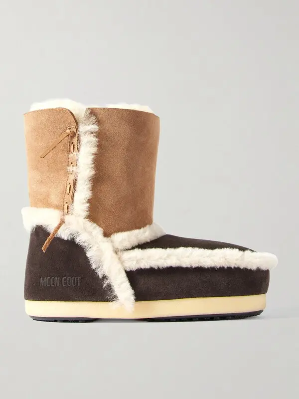 Moon Boot Evx Shearling-trimmed Patchwork Suede Boots - Brown