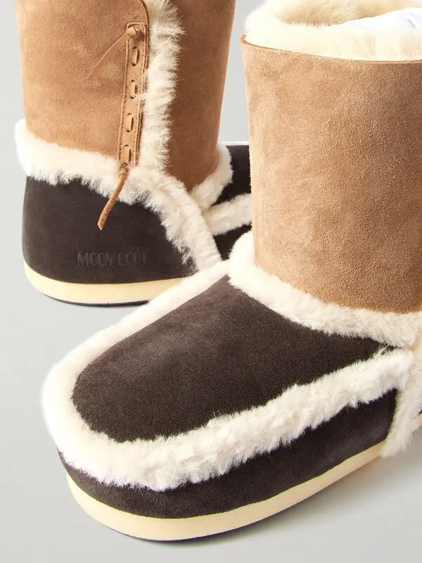 Moon Boot Evx Shearling-trimmed Patchwork Suede Boots