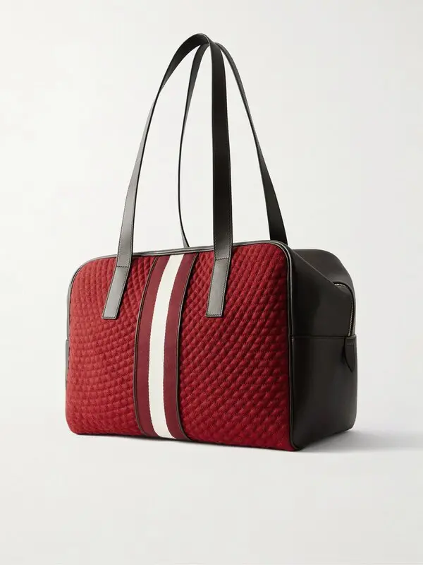 Bally Leather And Striped Canvas-trimmed Quilted Felt Tote