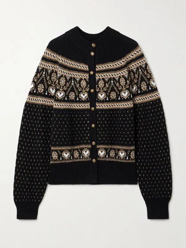 Khaite Marc Fair Isle Cashmere Cardigan - Black