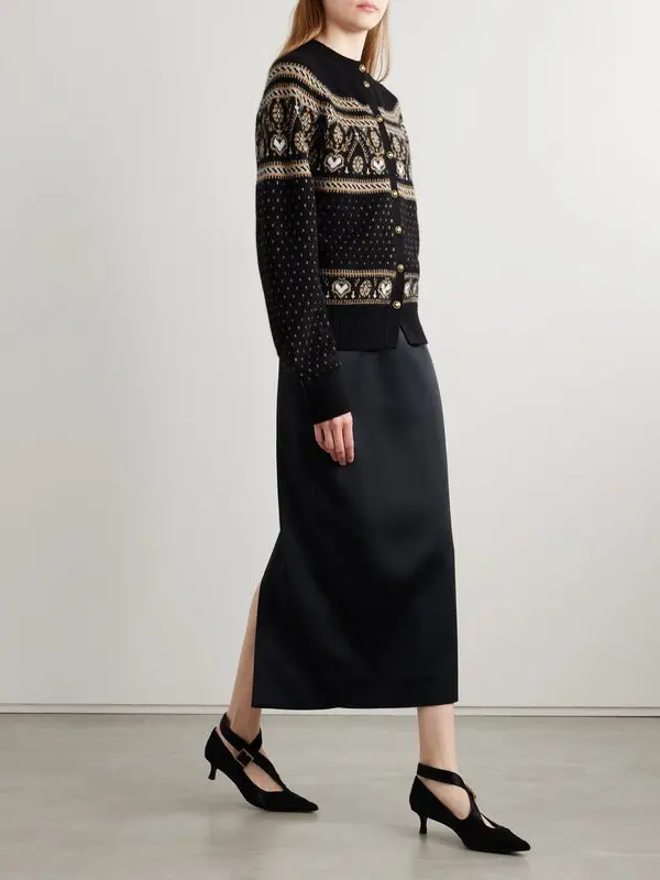 Khaite Marc Fair Isle Cashmere Cardigan - Black