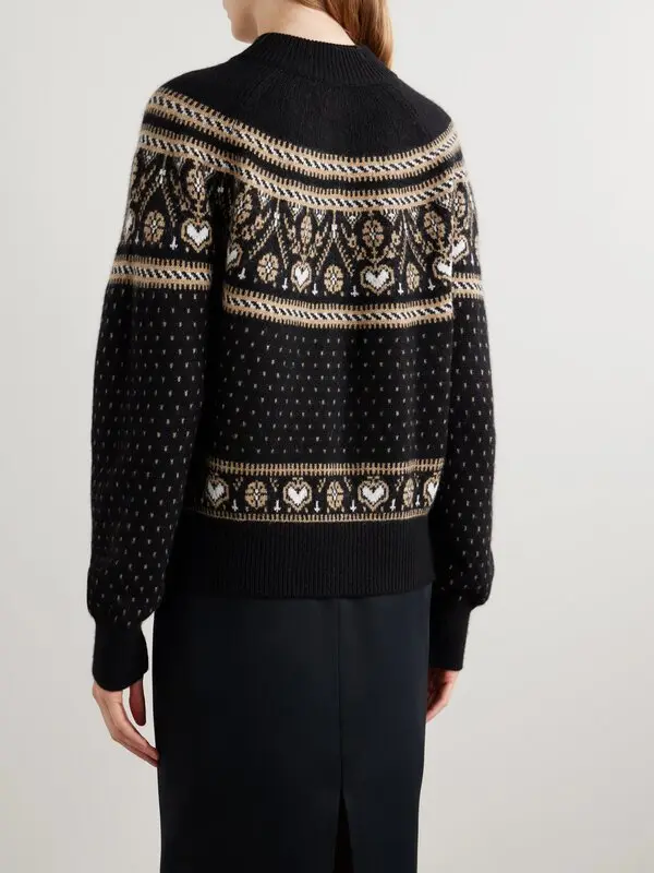 Khaite Marc Fair Isle Cashmere Cardigan - Black