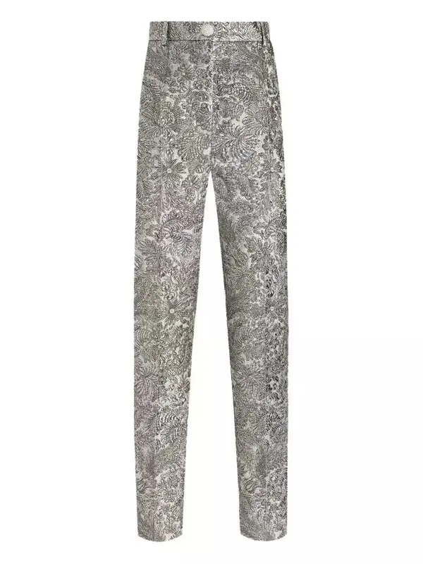 Dolce & Gabbana Tone Floral Jacquard Tailored Trousers - Silver