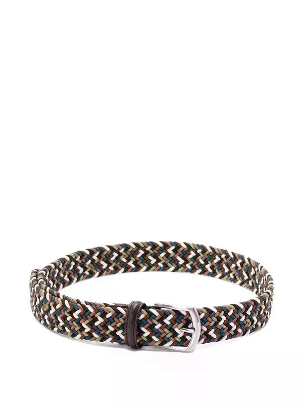 Anderson's Braided Woven Belt With Leather Trim - Brown