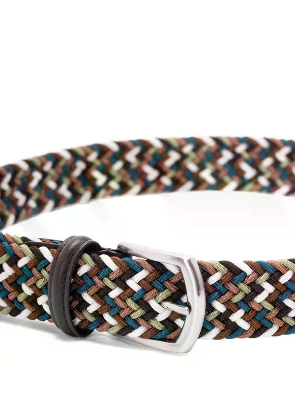Anderson's Braided Woven Belt With Leather Trim - Brown