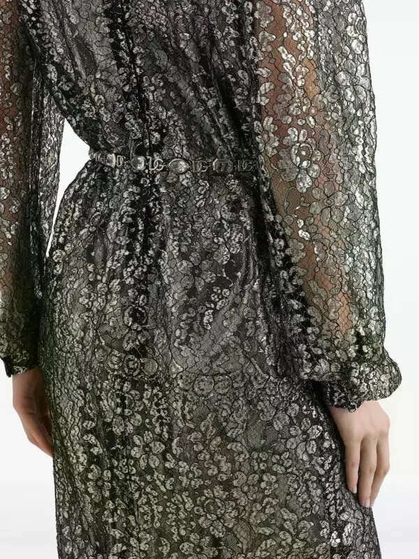 Dolce & Gabbana Lamé Lace High Neck Blouse - Black