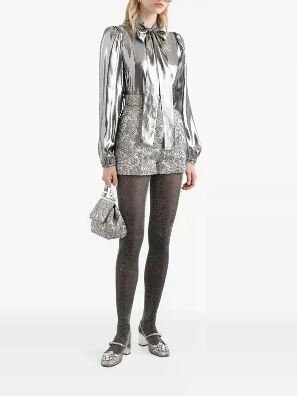Dolce & Gabbana Lamé Chiffon Shirt With Bow Detail