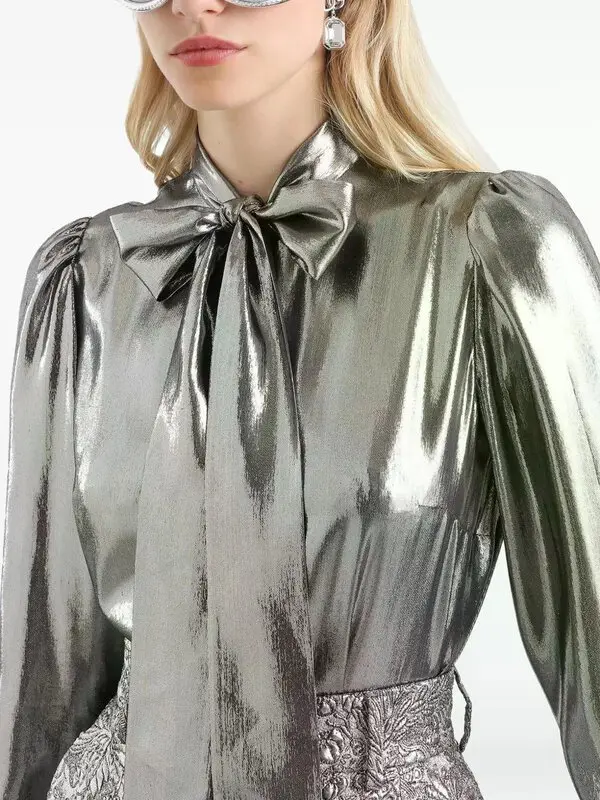 Dolce & Gabbana Lamé Chiffon Shirt With Bow Detail