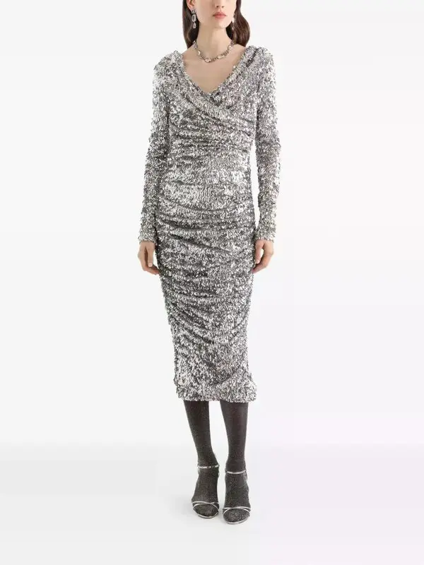 Dolce & Gabbana Draped Sequin Midi Dress