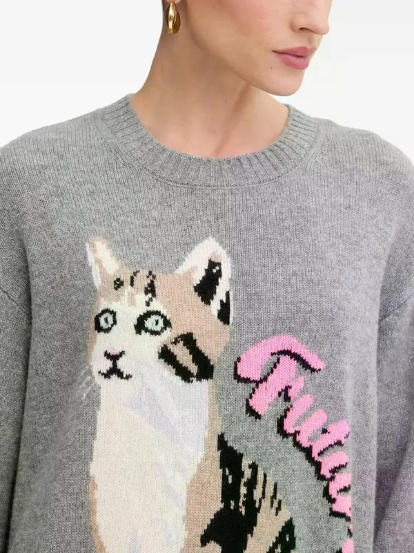 From Future Cat Detail Round Neck Long Sleeve Sweater