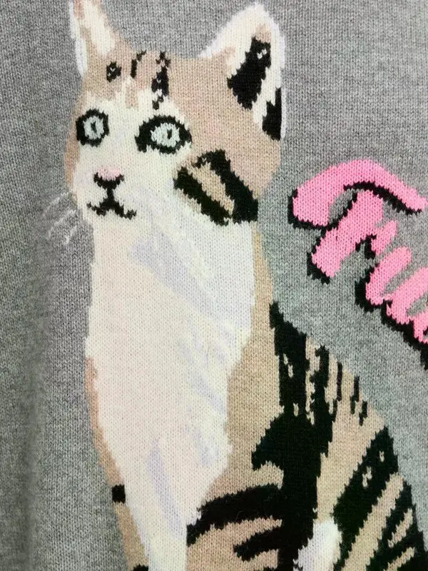 From Future Cat Detail Round Neck Long Sleeve Sweater