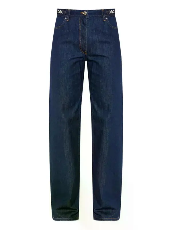Versace Medusa Embellished Waistband Five-pocket Jeans - Blue