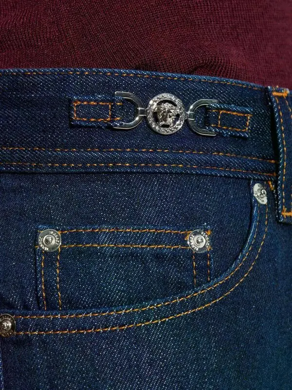 Versace Medusa Embellished Waistband Five-pocket Jeans